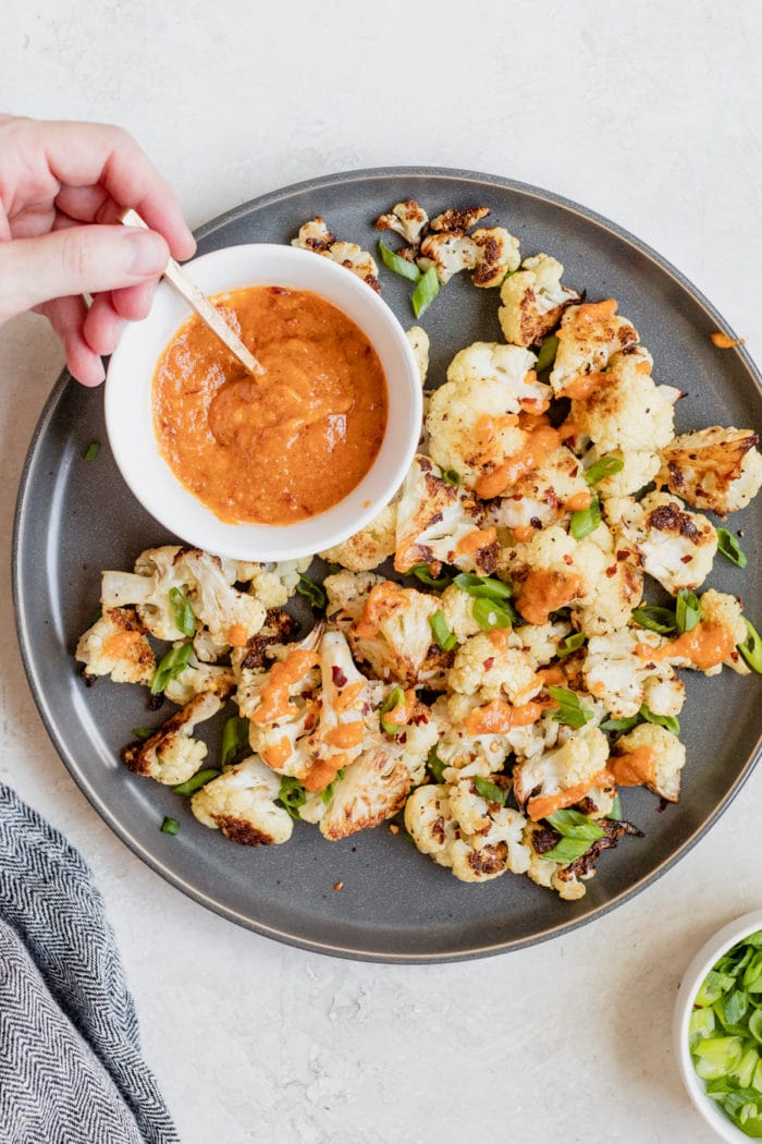 Spicy Roasted Cauliflower with Miso Chili Sauce • Kroll's Korner