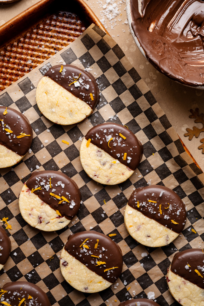 Cranberry Orange Shortbread Cookies (Chocolate Dipped!)