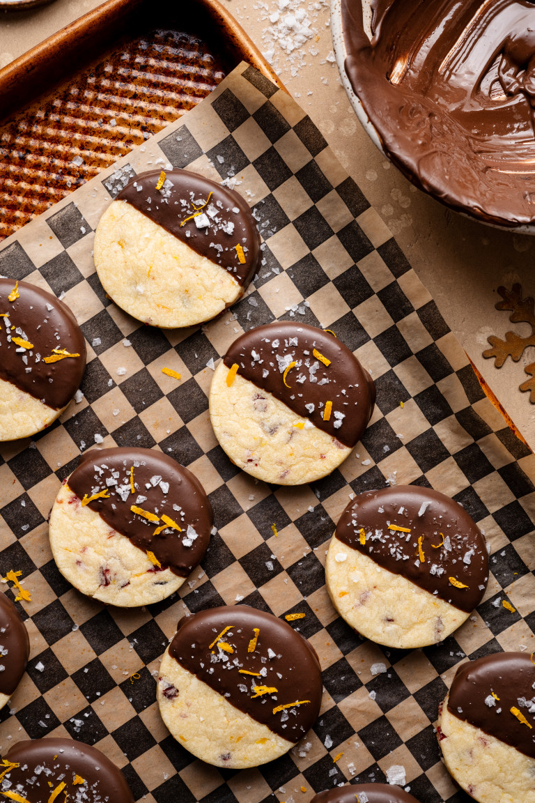 Cranberry Orange Shortbread Cookies (Chocolate Dipped!)